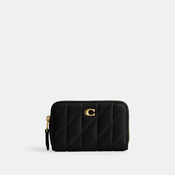 COACH Essential Small Zip Around Card Case With Pillow Quilting - Brass/black