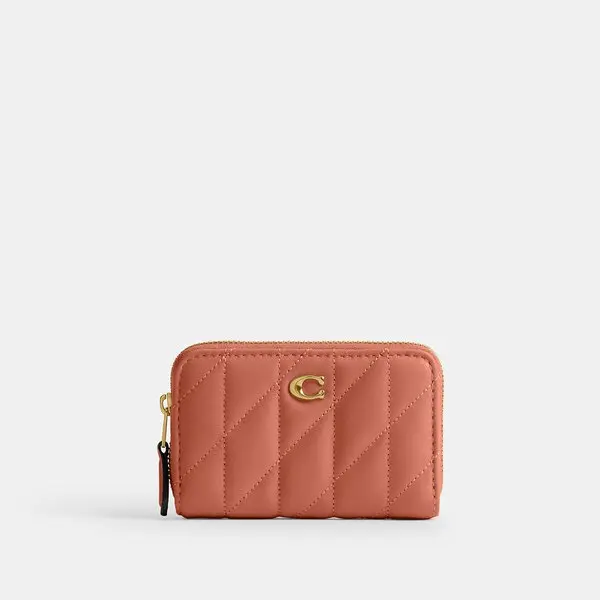COACH Essential Small Zip Around Card Case With Pillow Quilting - Brass/dark Peach