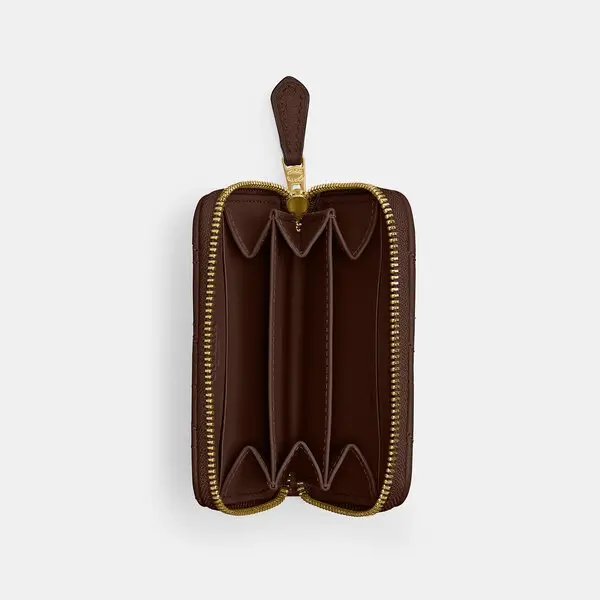 COACH Essential Small Zip Around Card Case With Pillow Quilting - Brass/maple