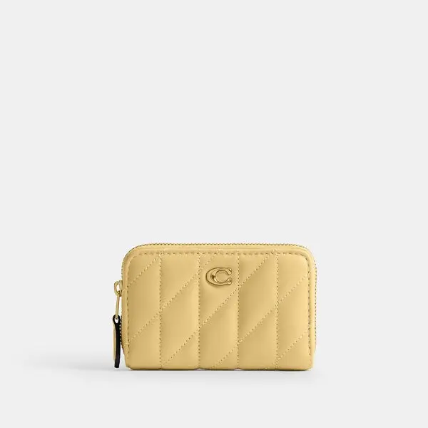 COACH Essential Small Zip Around Card Case With Pillow Quilting - Brass/vanilla