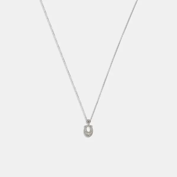 COACH Signature Pavé Pendant Necklace - Silver & Clear