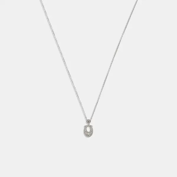 COACH Signature Pavé Crystal Pendant Necklace - Silver/clear