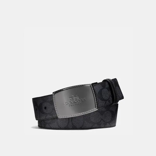 COACH Stitched Plaque Buckle Cut-to-size Reversible Belt 38mm - Charcoal/black