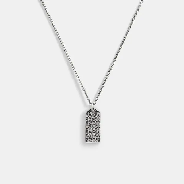 Coach Sterling Quilted Hangtag Long Pendant Necklace - Silver