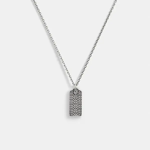 COACH Sterling Quilted Hangtag Long Pendant Necklace - Silver