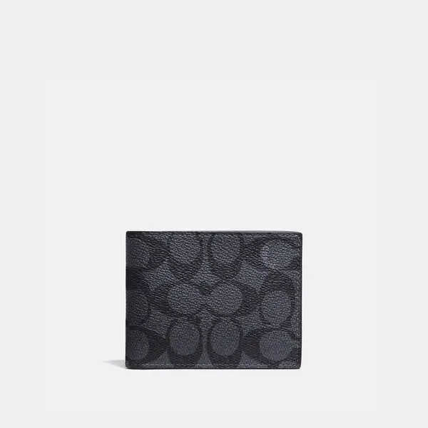 COACH Slim Billfold Wallet In Signature Canvas - Charcoal/black