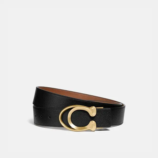 COACH Outline C Buckle Cut-to-size Belt, 38mm - Black/saddle