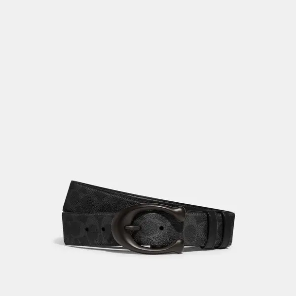 COACH® Sculpted C Buckle Cut-to-size Reversible Belt - Black Signature/black