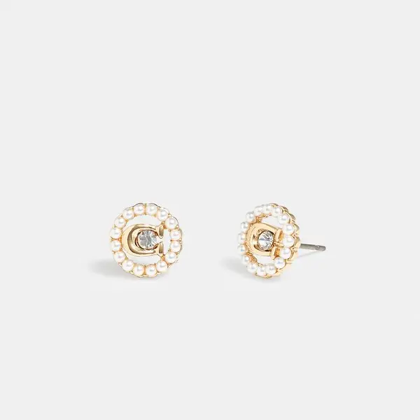 COACH Sculpted C Pearl Stud Earrings