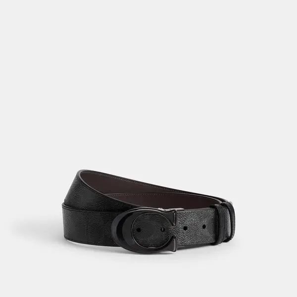 COACH Signature Buckle Cut-to-size Reversible Belt, 38mm - Black Signature/oxblood