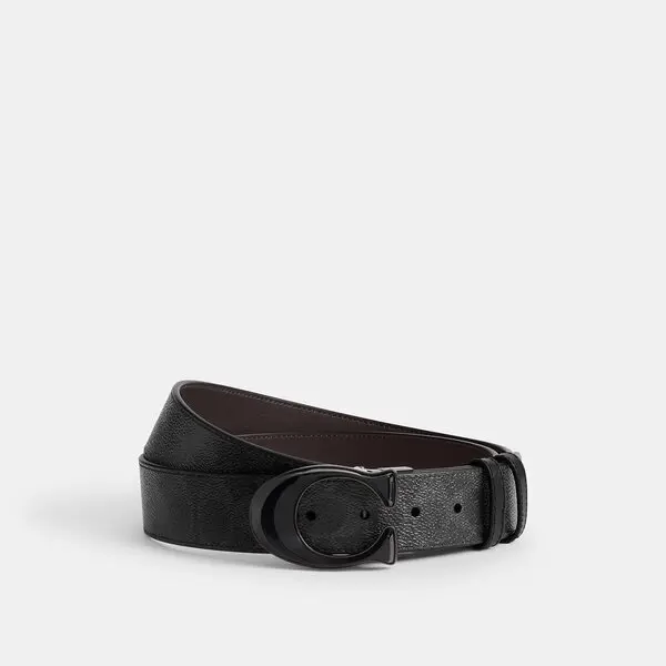 COACH Signature Buckle Cut-to-size Reversible Belt, 38mm - Black Signature/oxblood