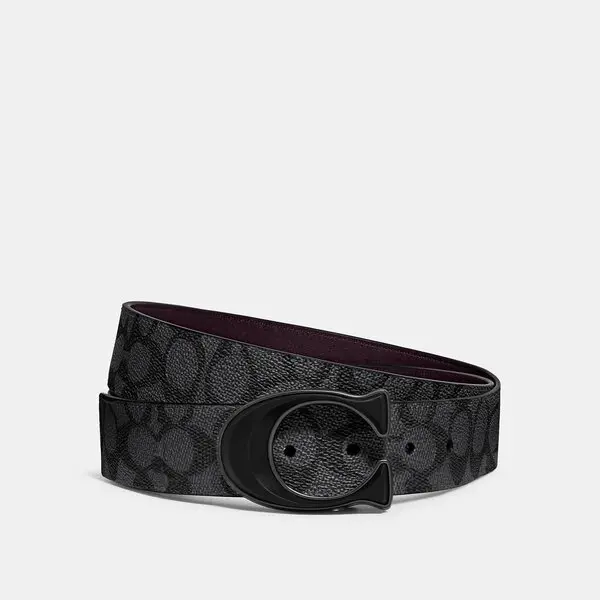 COACH Signature Buckle Cut-to-size Reversible Belt, 38mm - Charcoal/oxblood