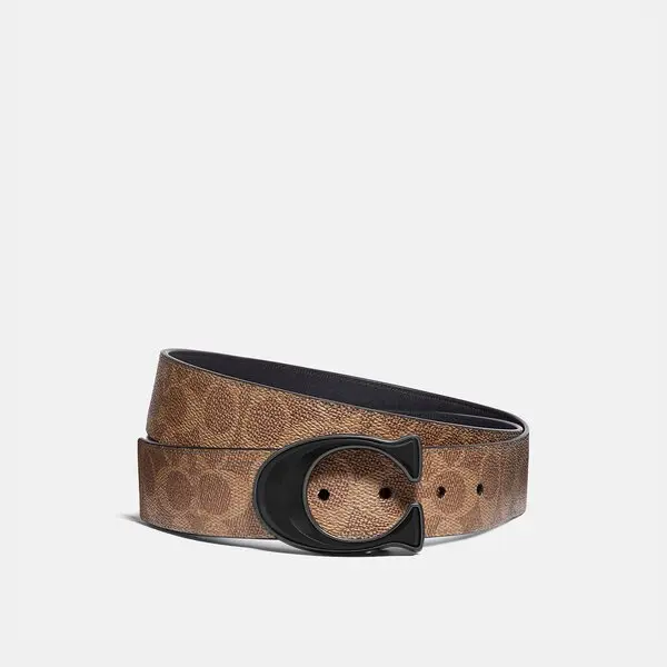 COACH Signature Buckle Cut-to-size Reversible Belt, 38mm - Khaki/black