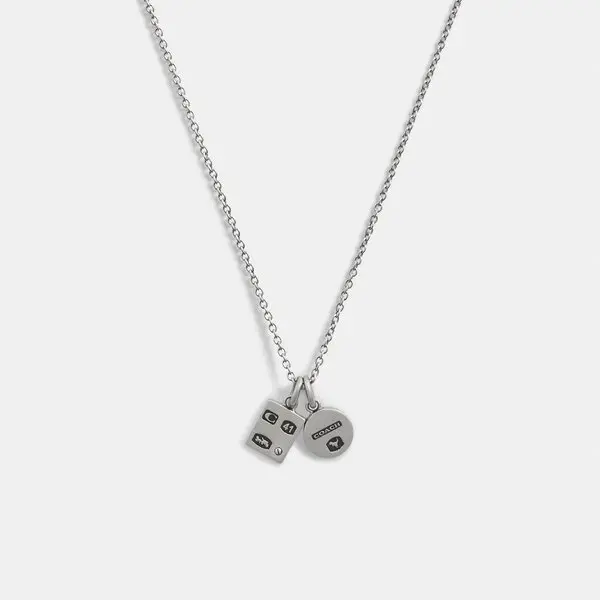 COACH Sterling Double Charm Long Pendant Necklace - Silver