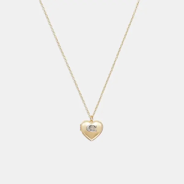 COACH Signature Heart Locket Necklace - Gold