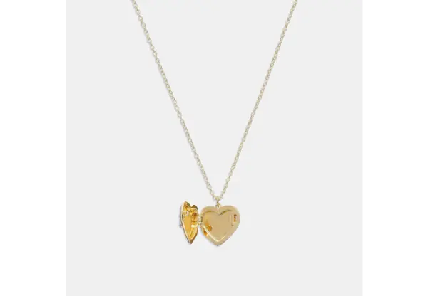 COACH Signature Heart Locket Necklace - Gold