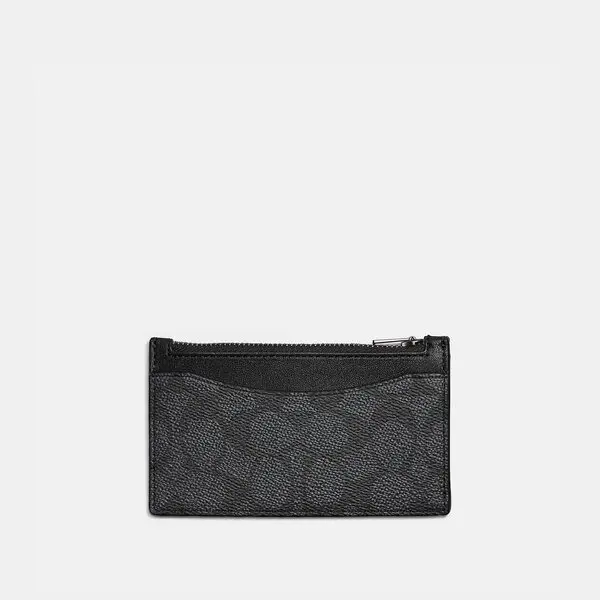 COACH Zip Card Case In Signature Canvas - Charcoal