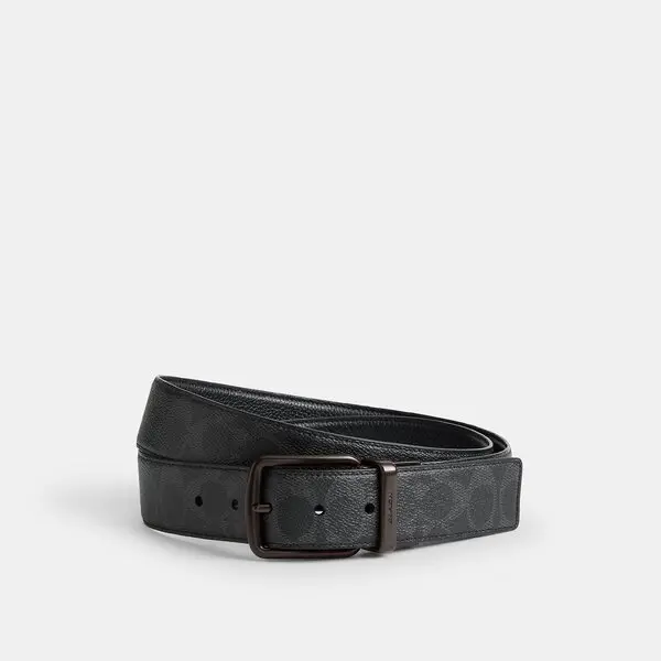 COACH Harness Buckle Cut-to-size Reversible Belt, 38mm - Black Signature/black