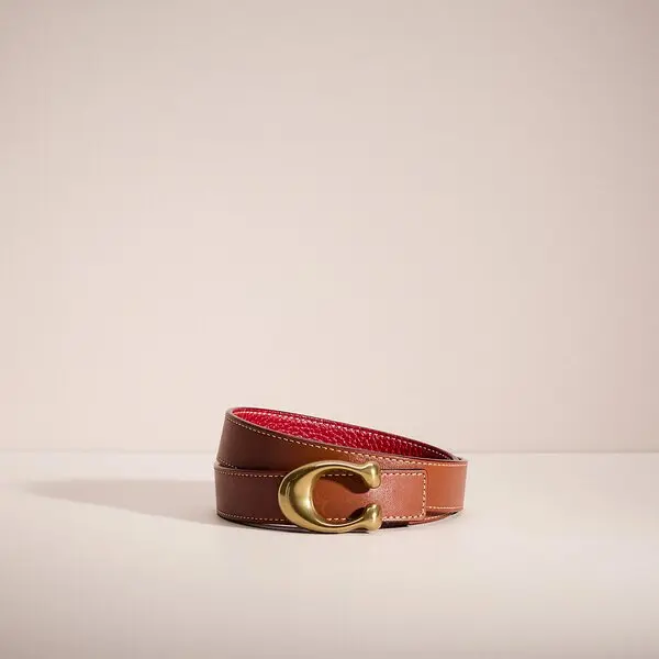 COACH® Restored C Hardware Reversible Belt, 25mm - Brass/red/1941 Saddle