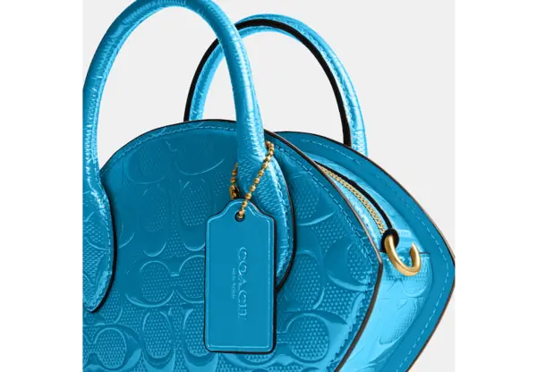 COACH シグネチャー ハンドバッグ フィッシュモチーフ　レア Coach Fish Bag In Signature Leather - Brass/Blue | Editorialist