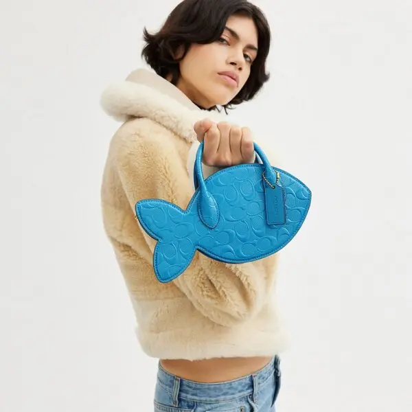 Coach Fish Bag In Signature Leather - Brass/Blue | Editorialist
