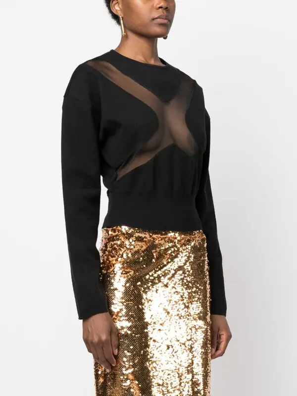 GENNY Sheer-paneling T-shirt - Black