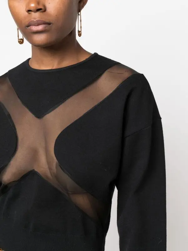 GENNY Sheer-paneling T-shirt - Black