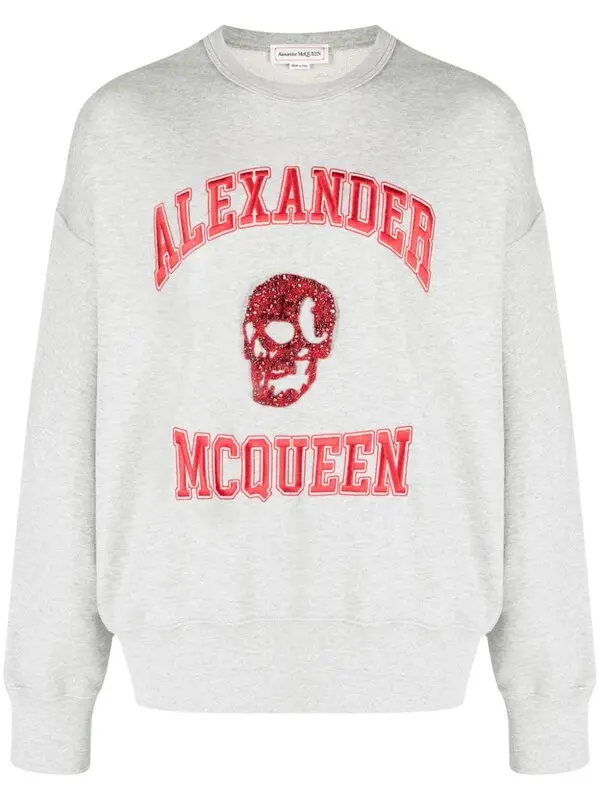 Alexander Mcqueen Logo-Embroidered Cotton Hoodie In Grey