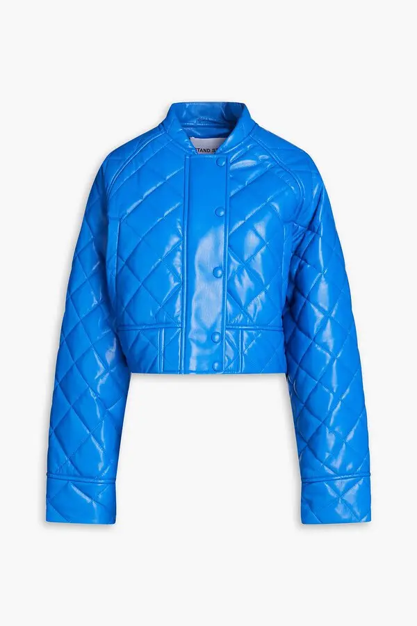 STAND STUDIO Ava Cropped Quilted Jacket - Blue