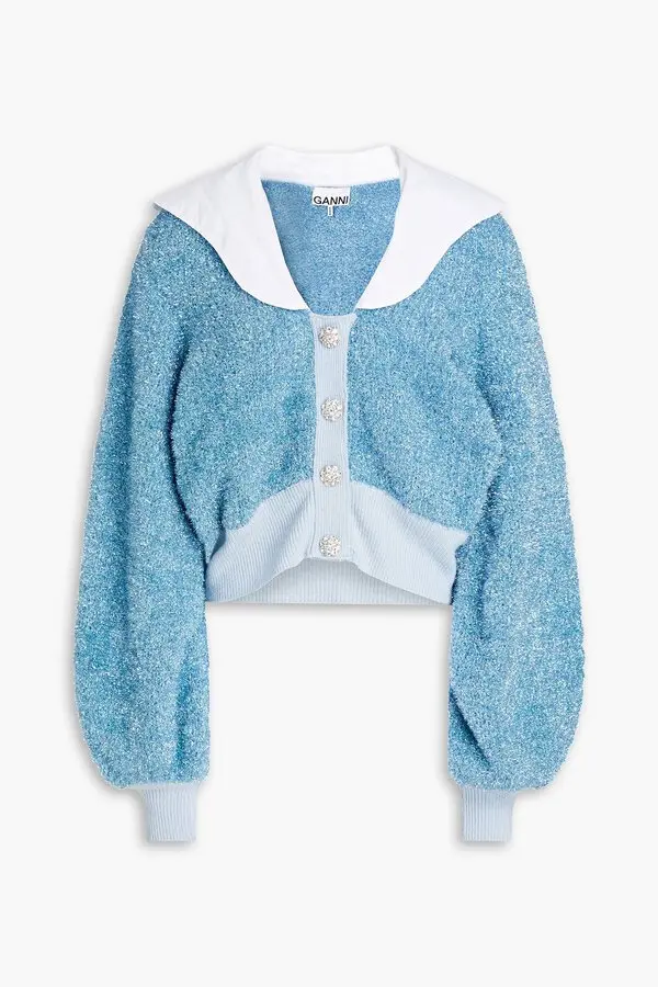 GANNI Bouclé-knit Tinsel Cardigan - Light Blue