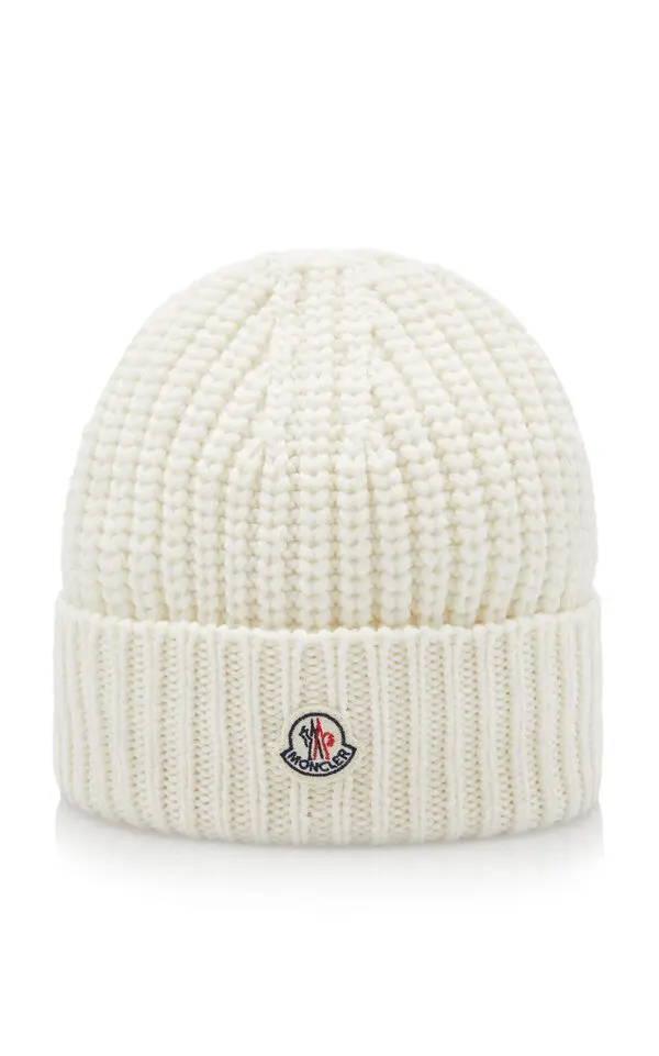 Moncler Ribbed Knit Beanie - White