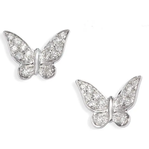 Meira T Butterfly Diamond Stud Earrings - White
