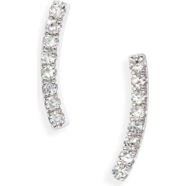 Meira T Curved Diamond Bar Stud Earrings - White