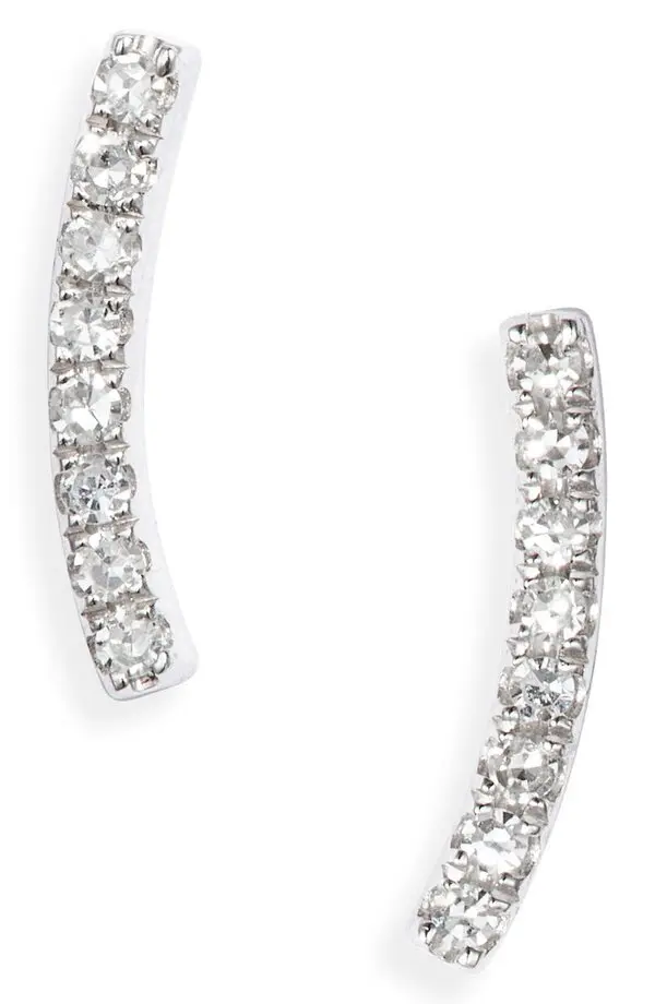Meira T Curved Diamond Bar Stud Earrings