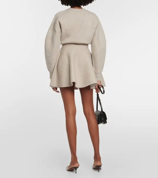 Alaïa Flared Wool-blend Miniskirt - Beige