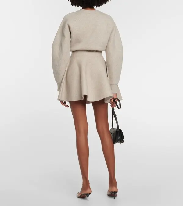 Alaïa Flared Wool-blend Miniskirt - Beige