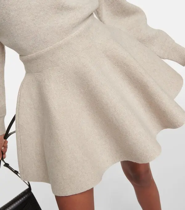 Alaïa Flared Wool-blend Miniskirt - Beige