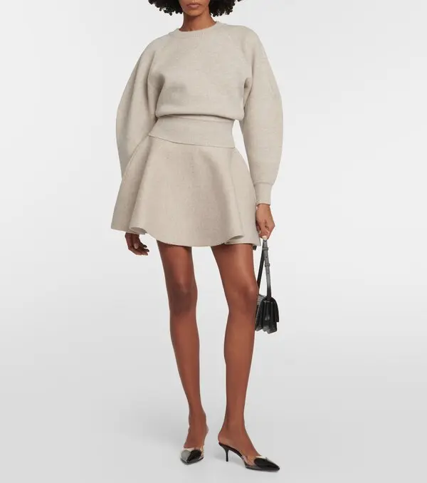Alaïa Flared Wool-blend Miniskirt - Beige