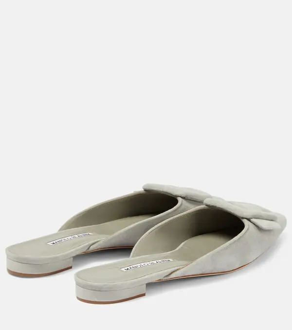 Manolo Blahnik Maysale Suede Mules - Grey