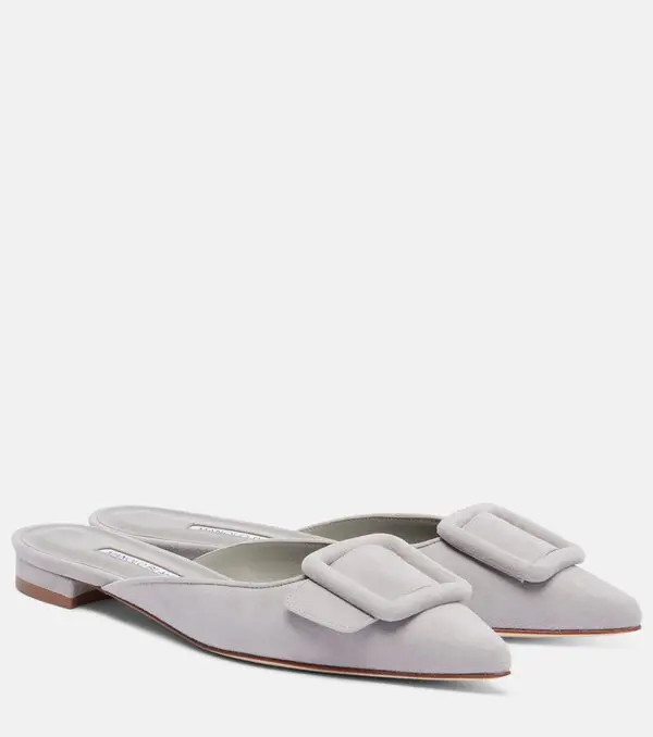 Manolo Blahnik Maysale Suede Mules - Grey