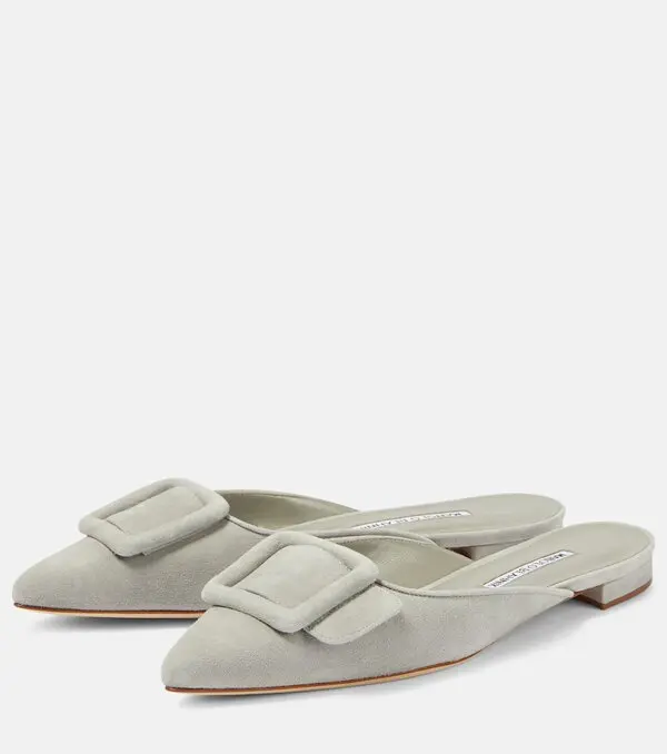 Manolo Blahnik Maysale Suede Mules - Grey