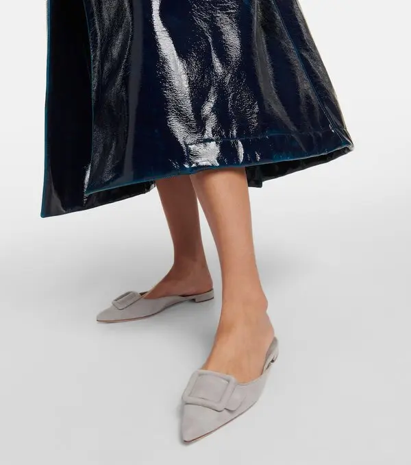 Manolo Blahnik Maysale Suede Mules - Grey