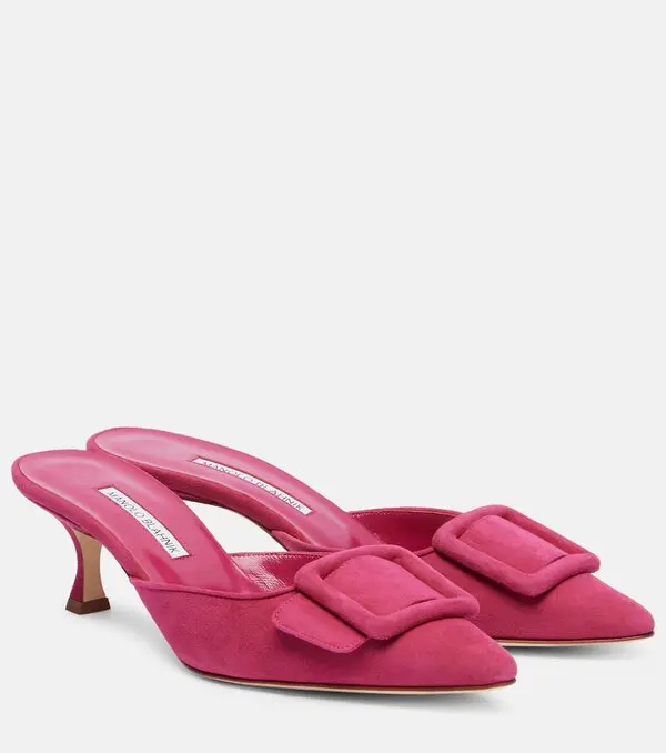 Manolo Blahnik Maysale Suede Mules - Pink