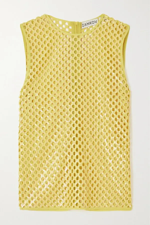 ZANKOV Dushka Sequined Knit Top - Yellow