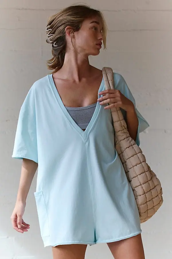 Free People Hot Shot Tee Romper - Frosty