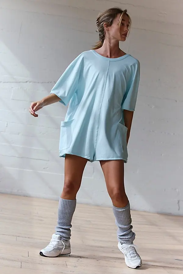 Free People Hot Shot Tee Romper - Frosty