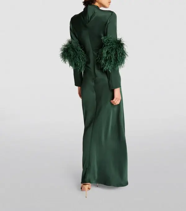 slim fit dress slacks Green Ruched High-Low Sheath Dress with Feather Trim main image 0