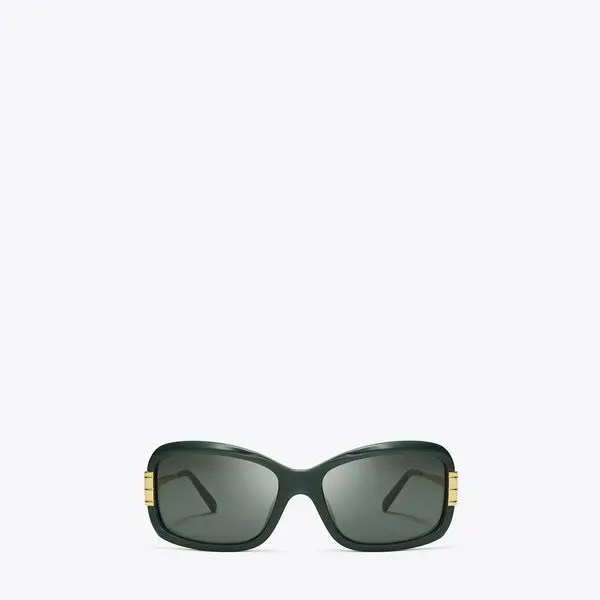 Tory Burch Eleanor Rectangle Sunglasses - Dark Green/dark Grey