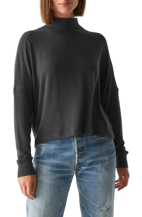 Michael Stars Frida Mock Neck Brushed Jersey Top - Charcoal