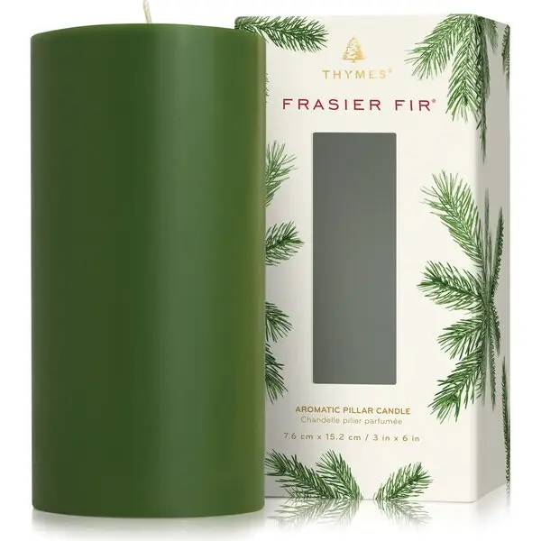 THYMES Frasier Fir Pillar Candle - Frasier Fir Green